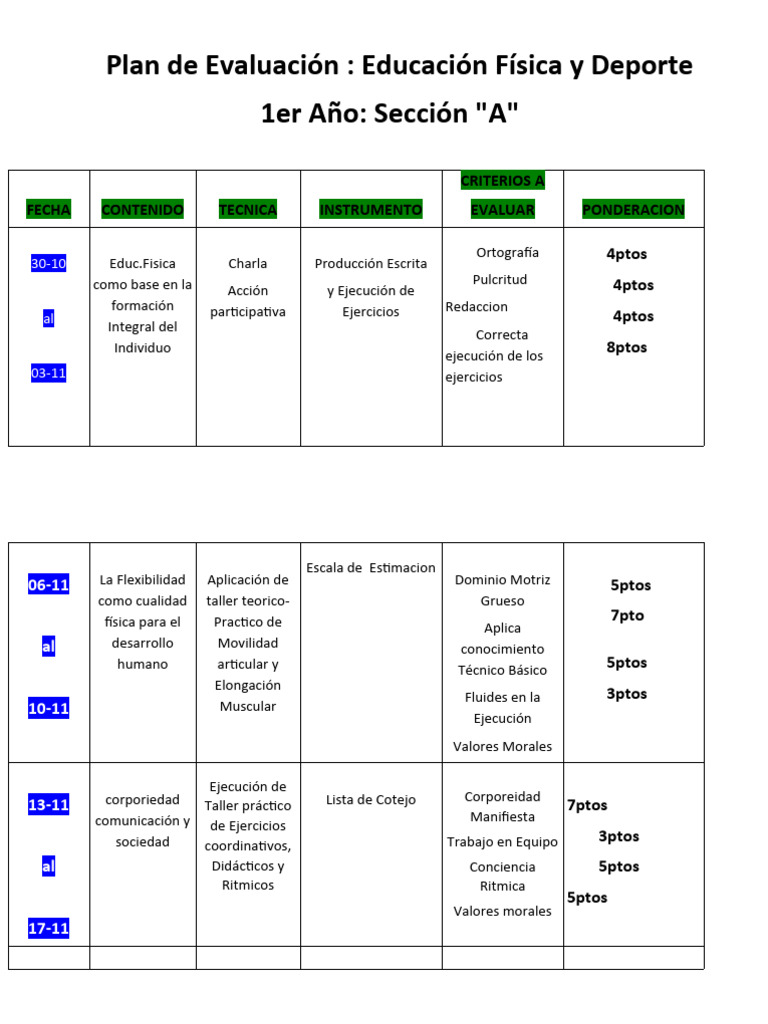 1er Año Plan de Evaluacion | PDF