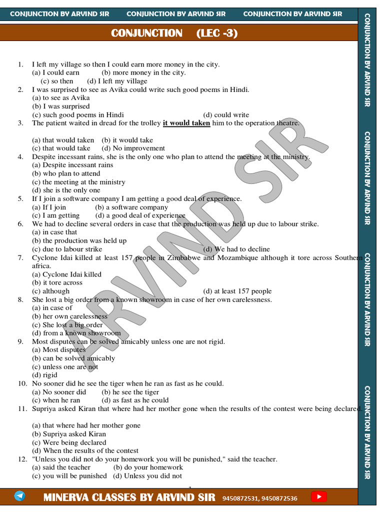 (Lec - 3) Conjunction by Arvind Sir | PDF