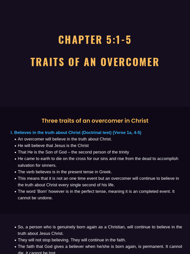 1 John 5 - 1 To 5 - Traits of An Overcomer | PDF | Jesus | Born Again