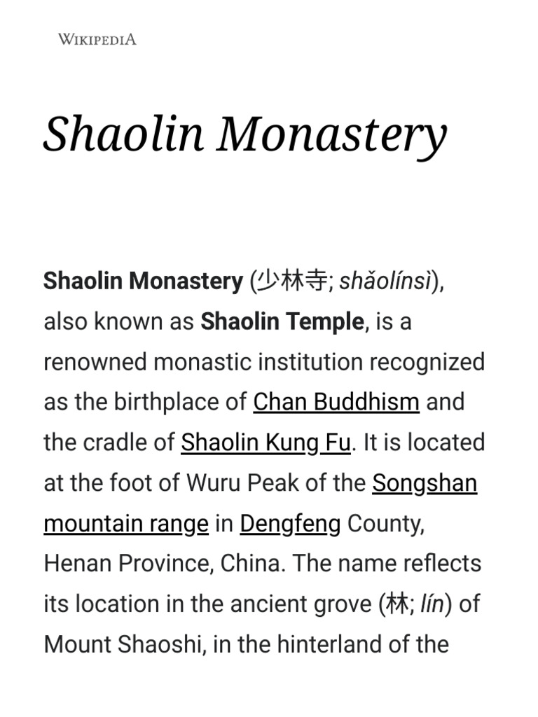Shaolin Monastery: Birthplace of Kung Fu | PDF | Shaolin Monastery
