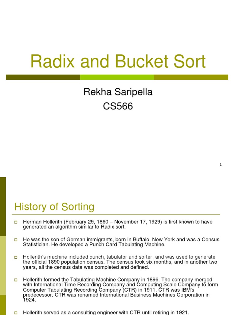Rekha Saripella - Radix and Bucket Sort | PDF | Algorithms And Data Structures | Areas Of ...