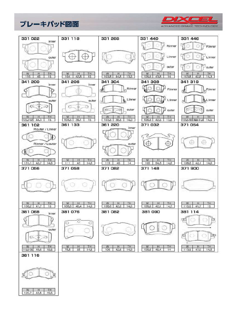 РАЗМЕРЫ DIXCEL | PDF