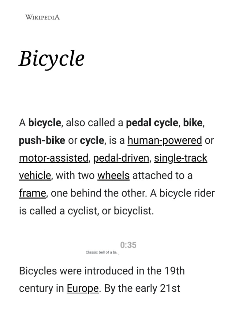 Bicycle - Wikipedia | PDF | Cycling Infrastructure | Aerobic Exercise