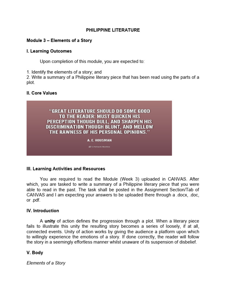 Module 3 LIT 1elements of Story | PDF | Narration | Plot (Narrative)