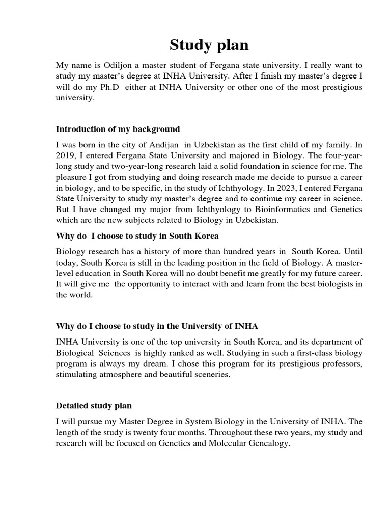 Study Plan INHA | PDF