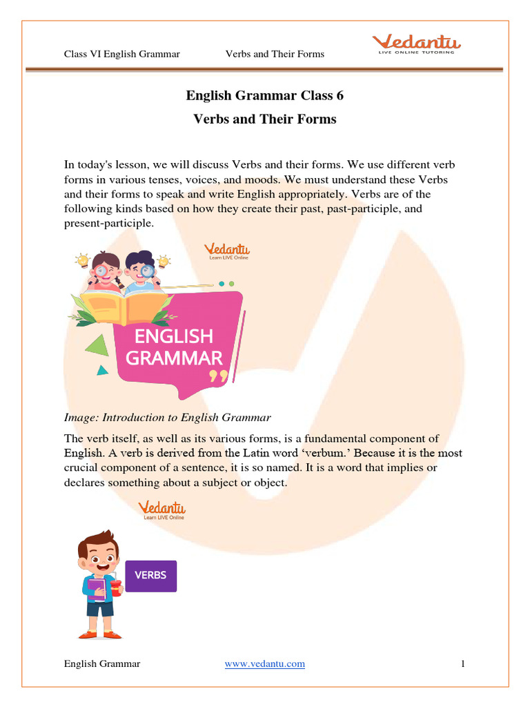 Class 6 English Grammar Ncert Solutions Verbs and Their Forms | PDF ...