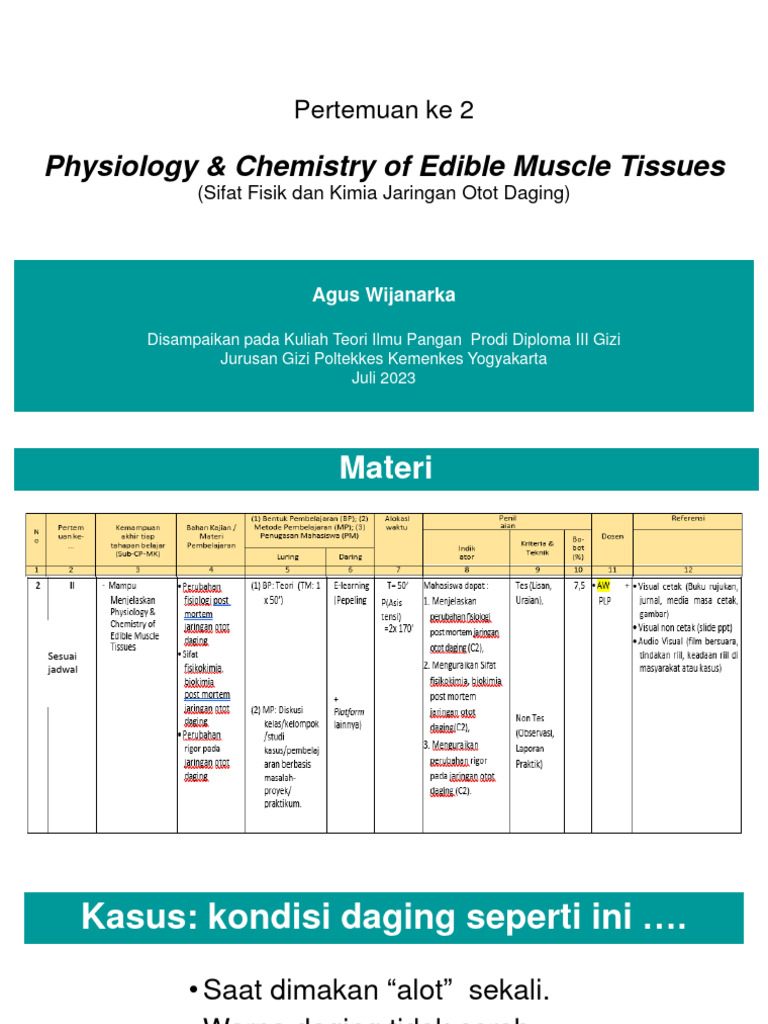 1 - Pertemuan Ke 2 - Ilmu Pangan - Sifat Fisik Dan Kimia Jaringan Otot Daging - Agus W | PDF