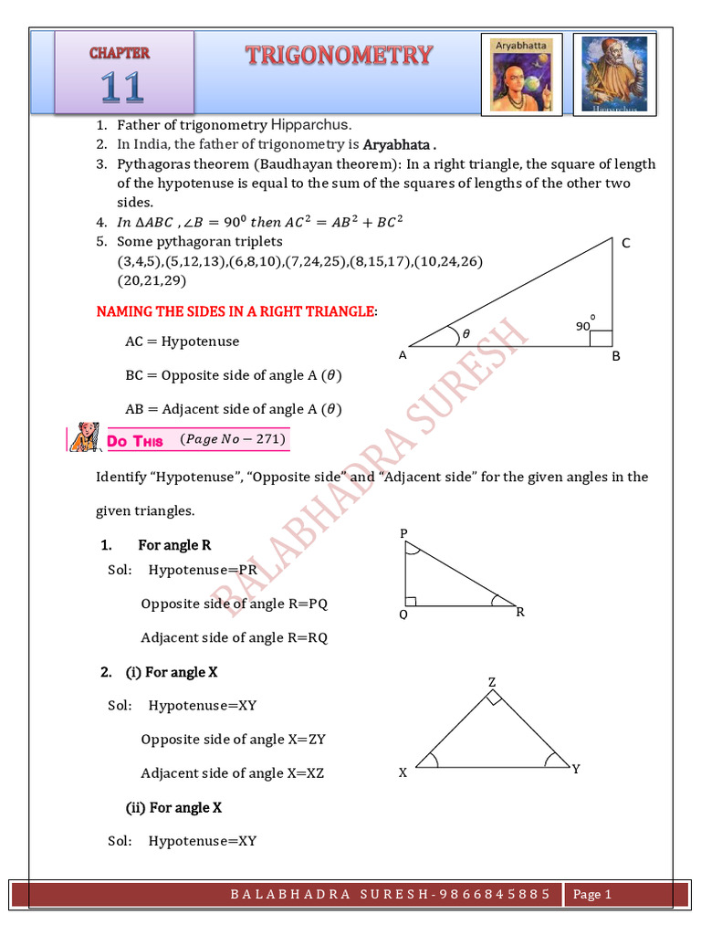 X Class2023 24 11.trigonometry Notes WM 1 | PDF | Triangle ...
