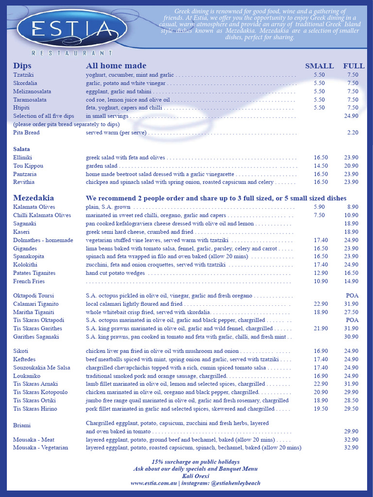 Estia Food Menu | PDF