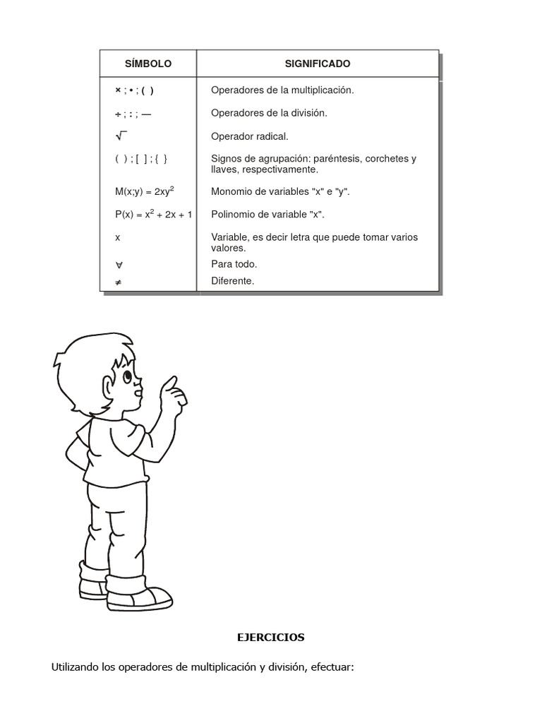 Símbolos y Operaciones en Álgebra | PDF | Multiplicación | Matemáticas