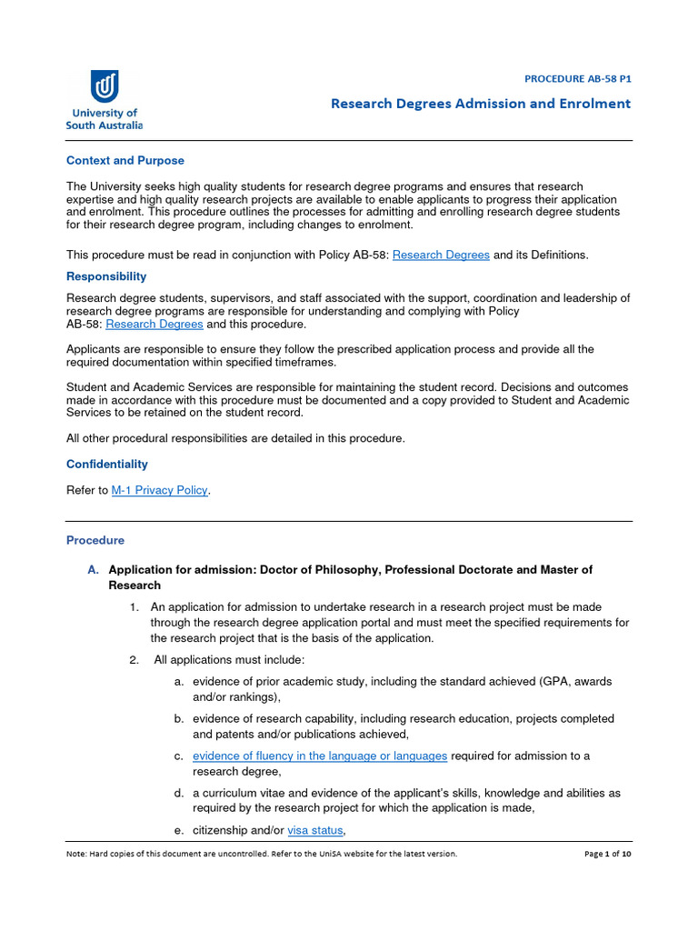 Procedure Ab 58 p1 2023clean | PDF | Academic Degree | Doctor Of Philosophy