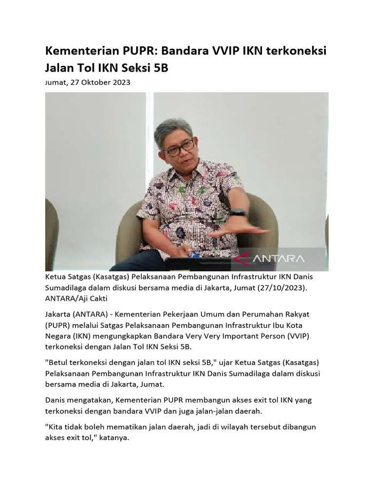 Kementerian PUPR Bandara VVIP IKN Terkoneksi Jalan Tol IKN Seksi 5B | PDF