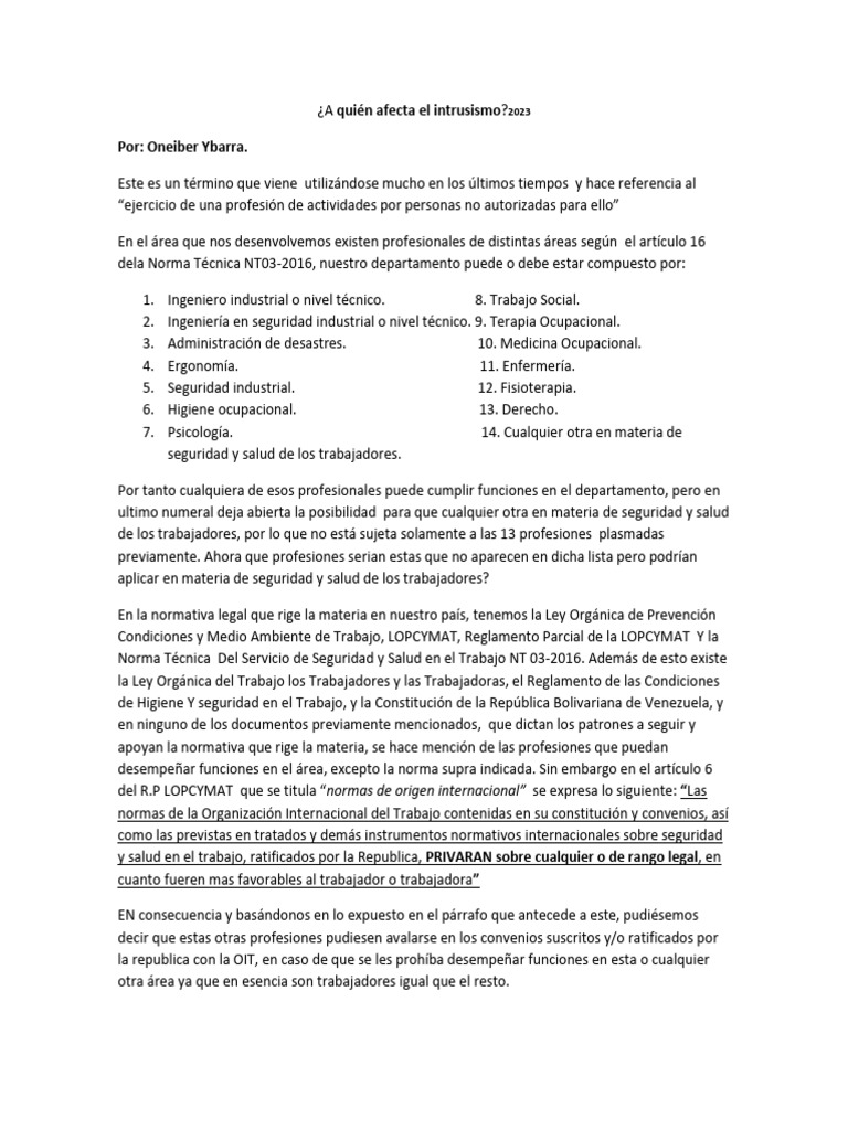 Intrusismo Profesional en Seguridad Laboral | PDF | Valores | Fraude