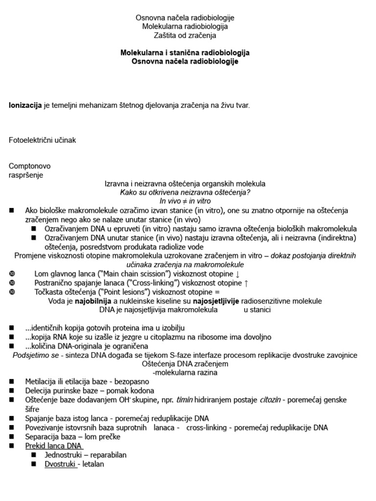 3 4 Molekularna Radiobiologija I Osnovna Načela Radiobiologije 3 10 | PDF
