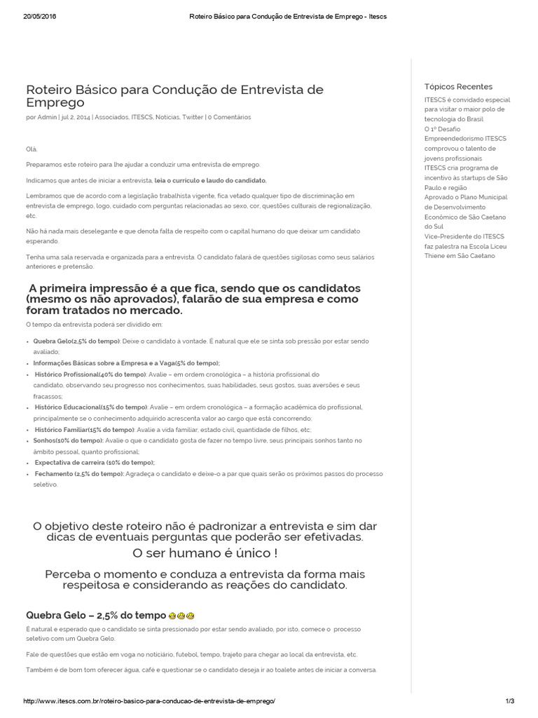 Roteiro Entrevista de Emprego | PDF | Tempo