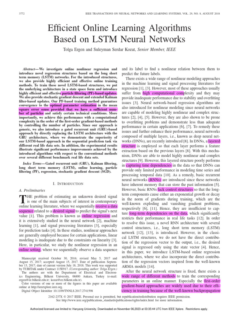 Efficient Online Learning Algorithms Based On LSTM Neural Networks ... Efficient Online Learning Algorithms Based On LSTM Neural Networks ...