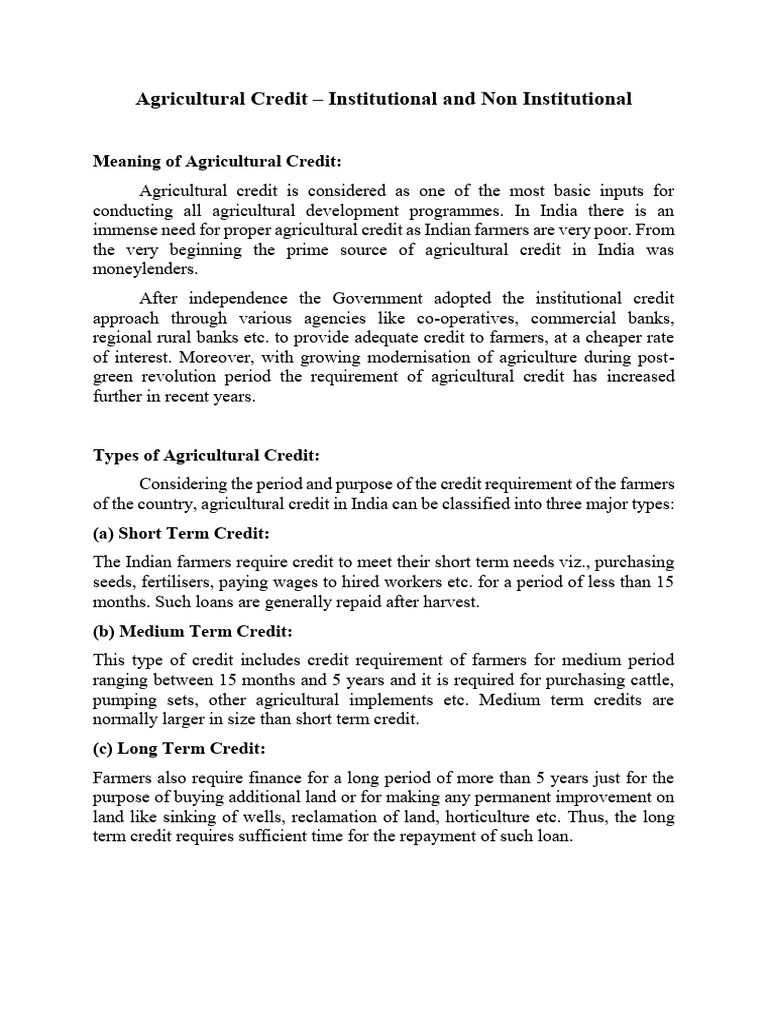 Agricultural Credit | PDF | Loans | Credit
