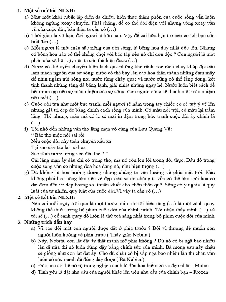 1. Một số mở bài NLXH | PDF