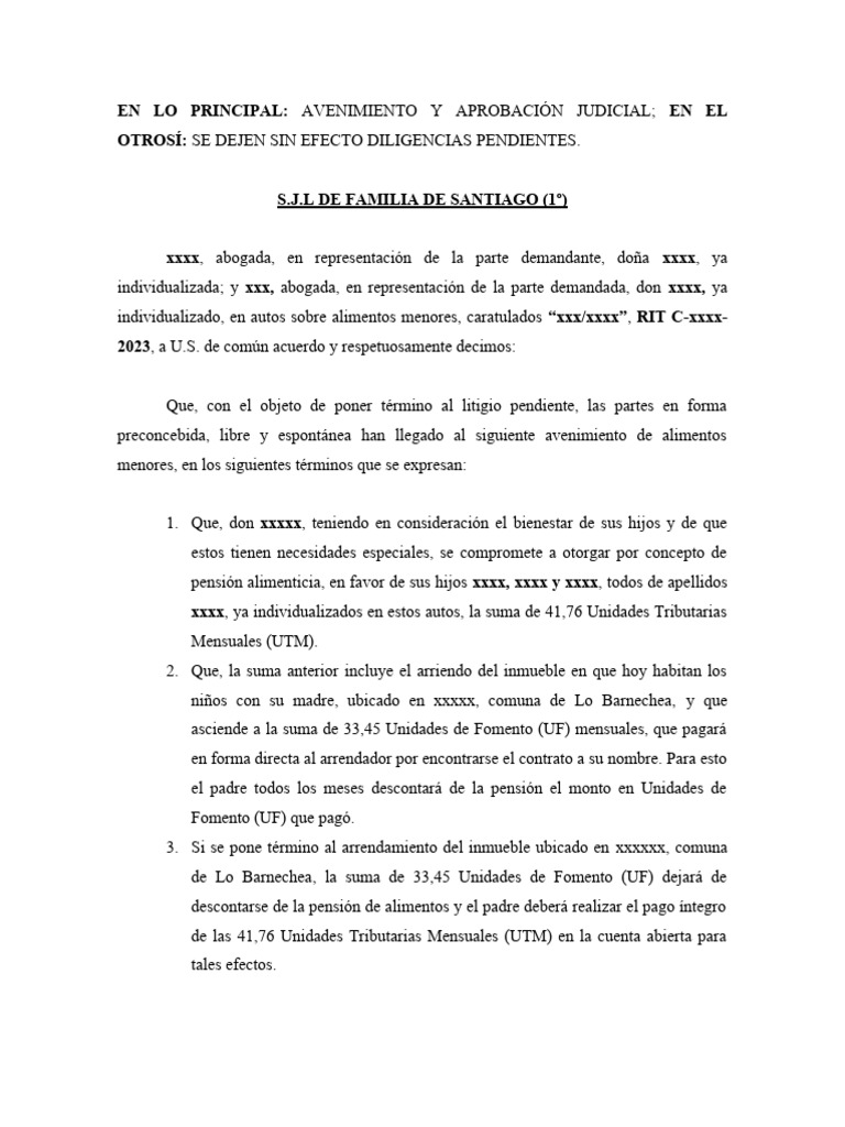 AVENIMIENTO | PDF | Pensión alimenticia