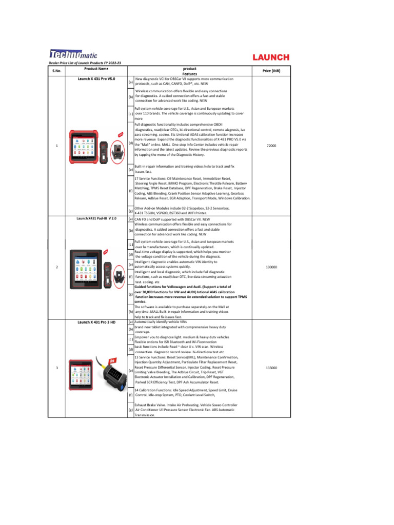 Launch Products Dealer Price List 2022-23 | PDF | Vehicles ...