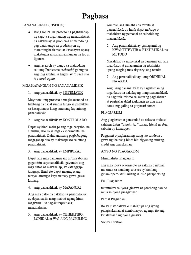 Pagbasa Reviewer | PDF