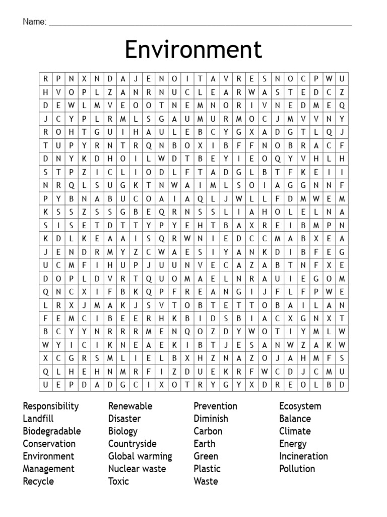 Environment - Word Search | PDF