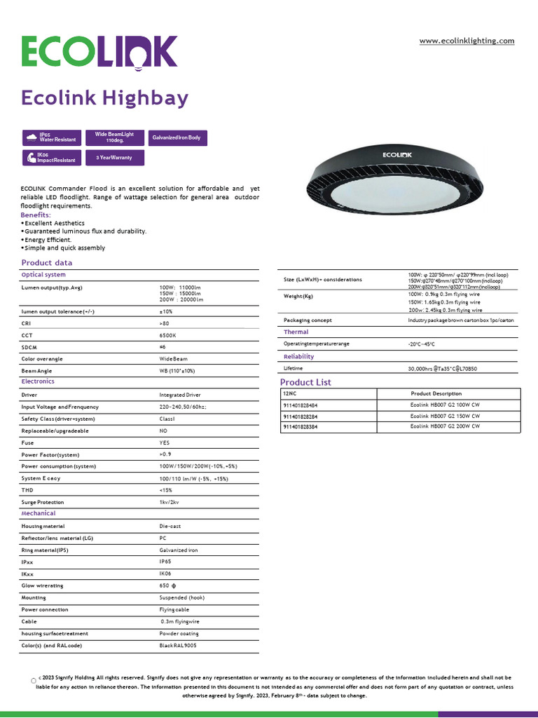 Ecolink Highbay | PDF | Metrology | Electronics