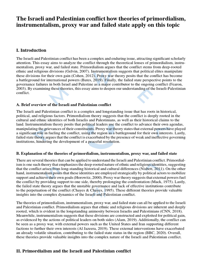 The Israeli and Palestinian Conflict How Theories of Primordialism ...