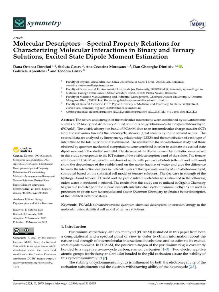 Molecular Descriptors-Spectral Property Relations | PDF | Solvation | Solvent
