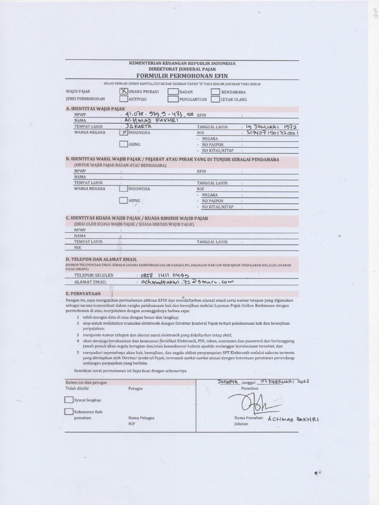 Permohonan Efin A Fakhri001 | PDF