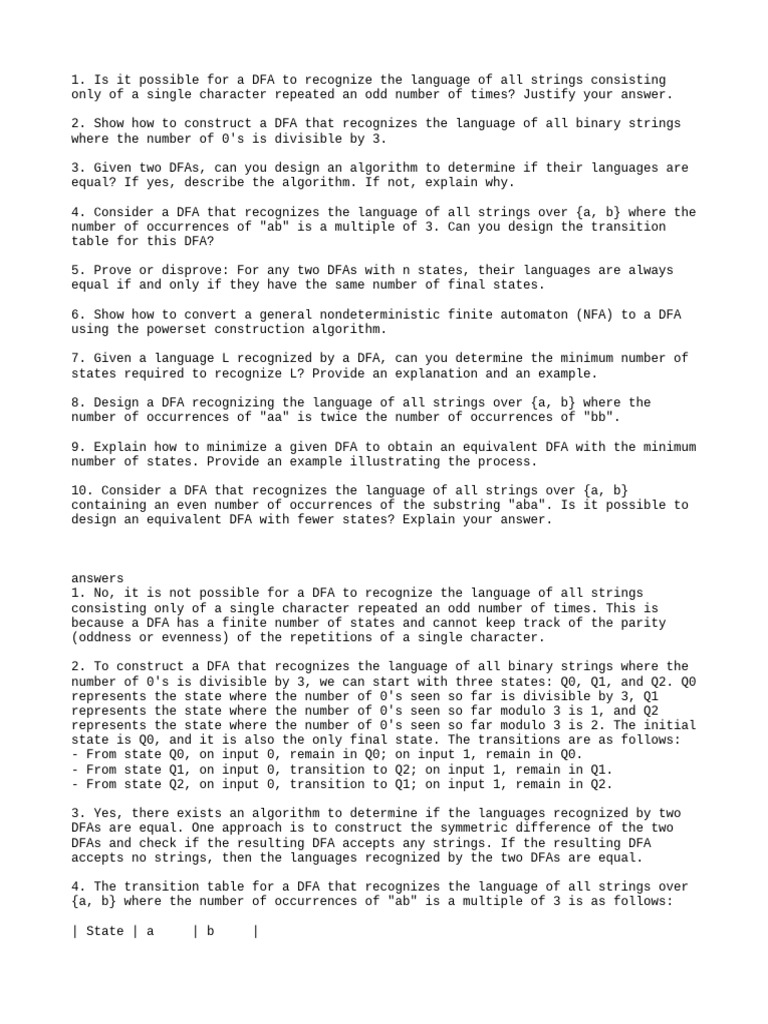 Automata DFA Q | PDF | Formal Methods | Computational Science