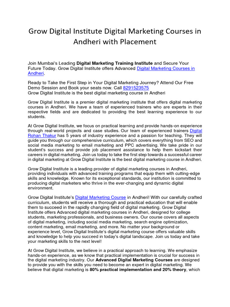 Grow Digital Institute Digital Marketing Courses in Andheri With ...