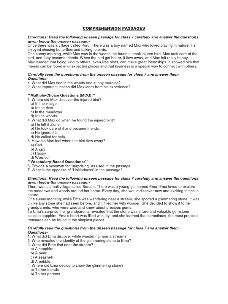 COMPREHENSION PASSAGES Class 7 | PDF | Mathematics | Science