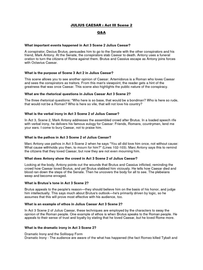 JULIUS CAESAR Act 3 Scene 2 Q&A | PDF | Julius Caesar | Mark Antony