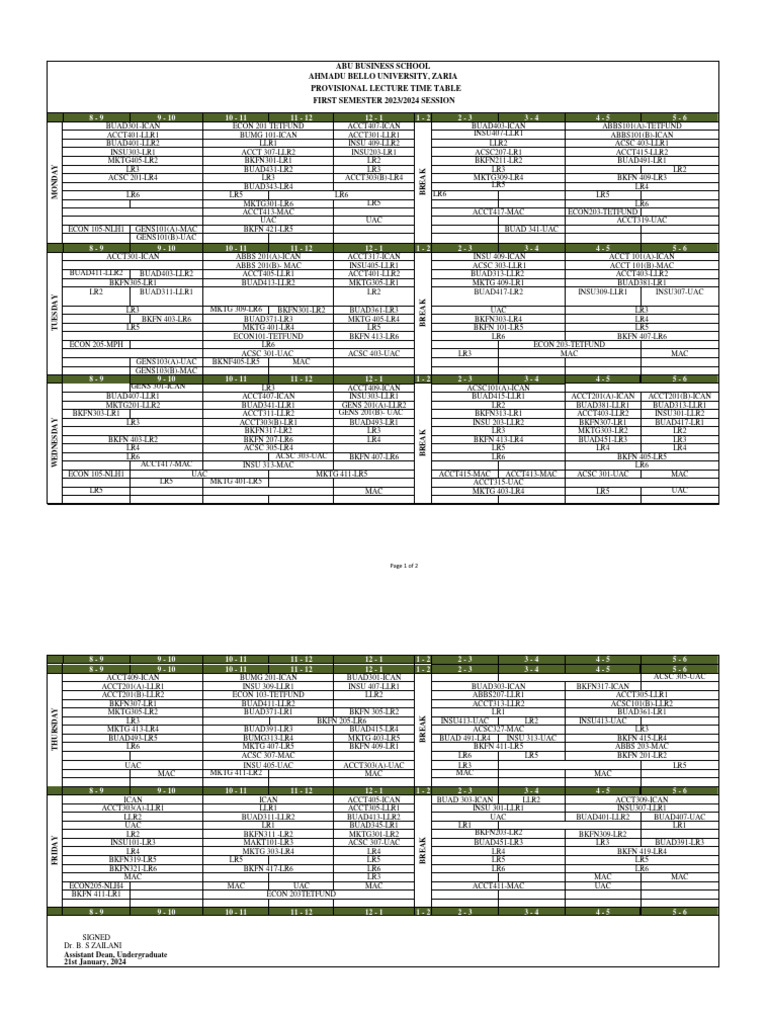 Provisional Lecture Timetable 2023/2024 | PDF