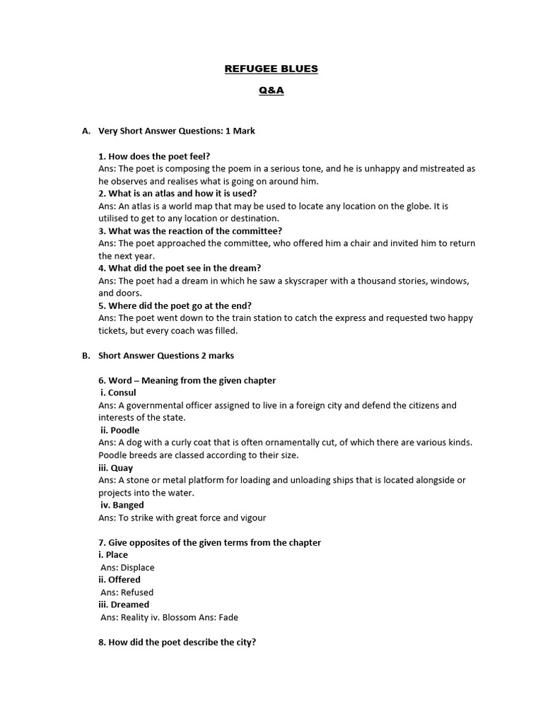 REFUGEE BLUES Extra Q&A | PDF | Jews | Refugee