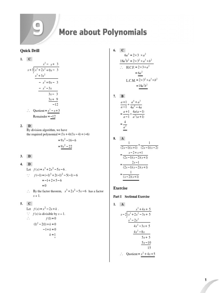 Polynomial Division and Factor Theorems | PDF | Factorization ...