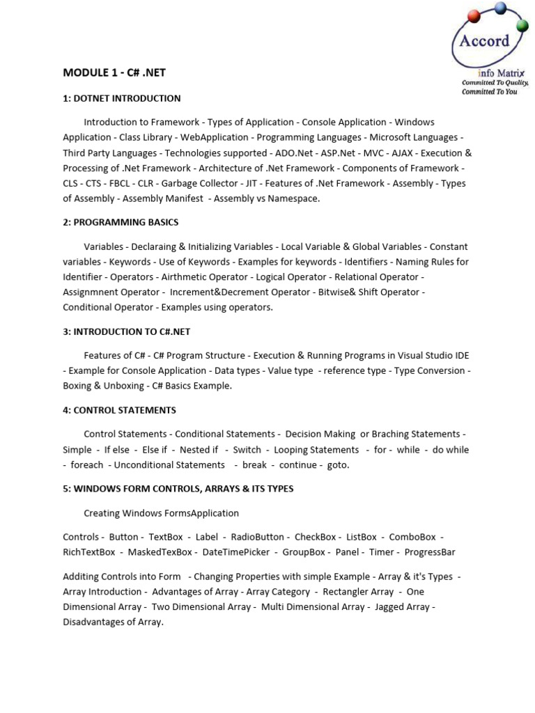 C# ASP Syllabus | Download Free PDF | Programming | Constructor (Object Oriented Programming)