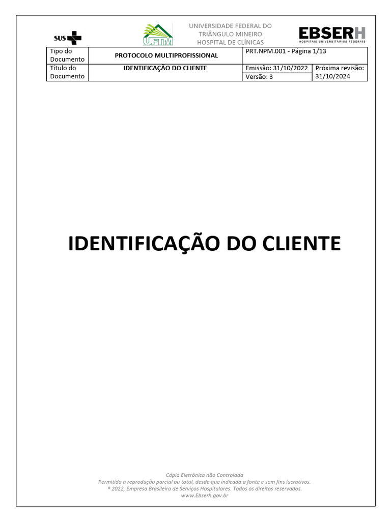 Identificacao Do Cliente | PDF | Enfermagem | Hospital