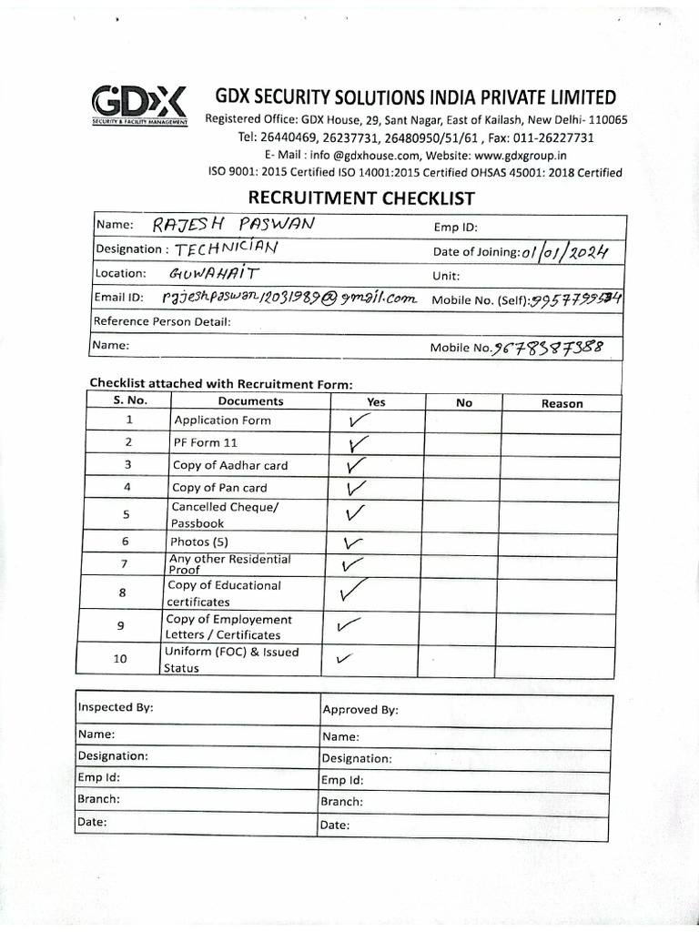 Rajesh Paswan GDX Joining Form | PDF