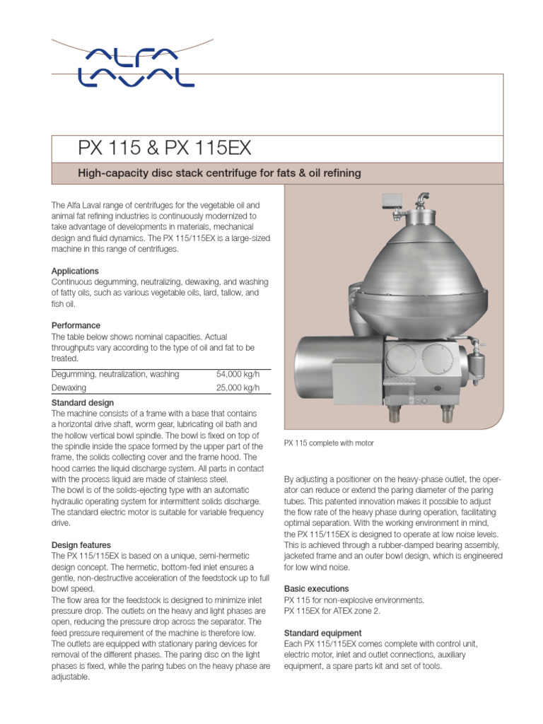 PX 115 Disc Stack Centrifuge | PDF | Oil | Pump