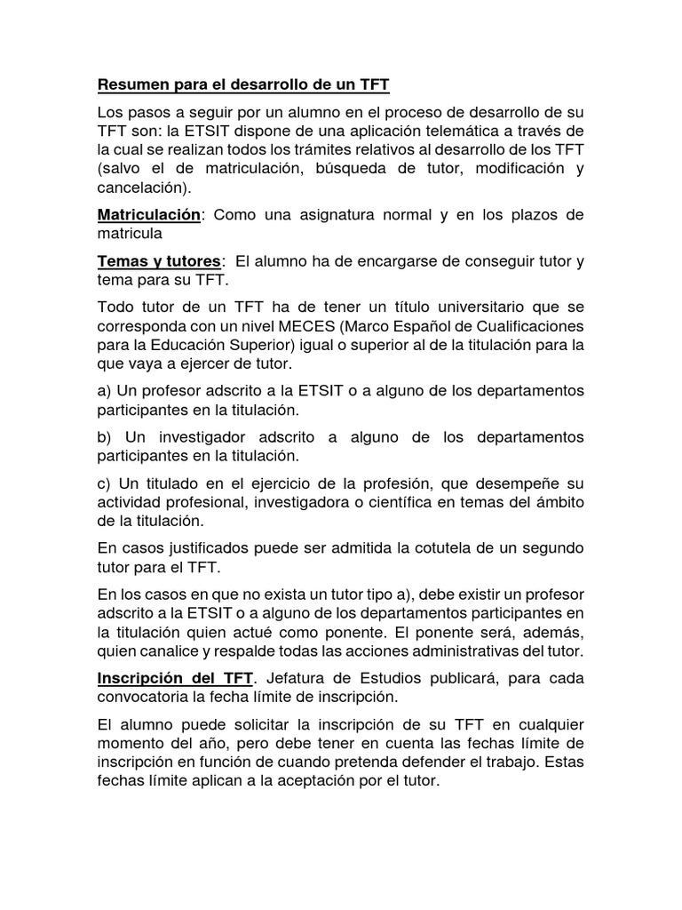 Resumen de Pasos Desarrollo TFT | PDF