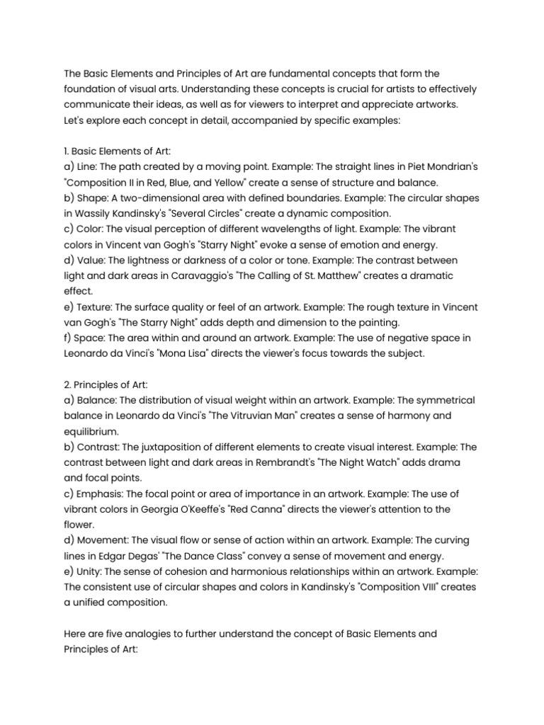 Elements and Principles of Art | PDF | Composition (Visual Arts) | Vision