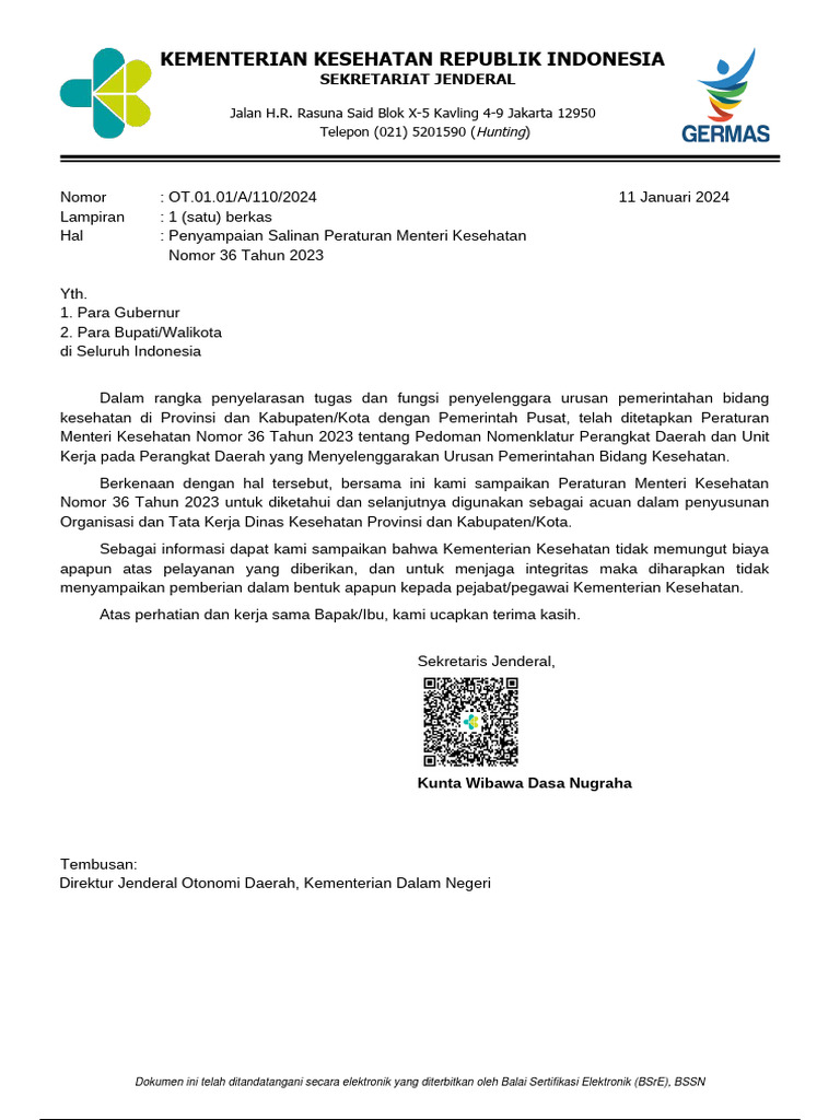 Surat Setjen Ke Daerah TTG Nomenklatur | PDF