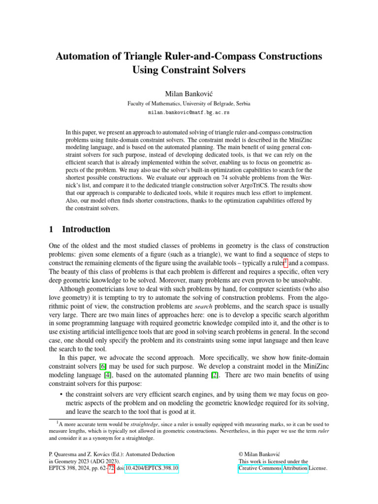 Automation of Triangle Ruler-and-Compass Constructions Using Constraint Solvers | PDF ...