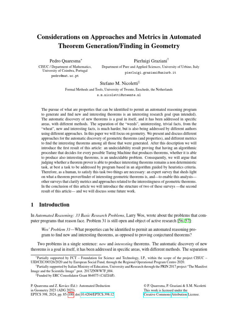 Onsiderations On Approaches and Metrics in Automated Theorem Generation/Finding in Geometry ...