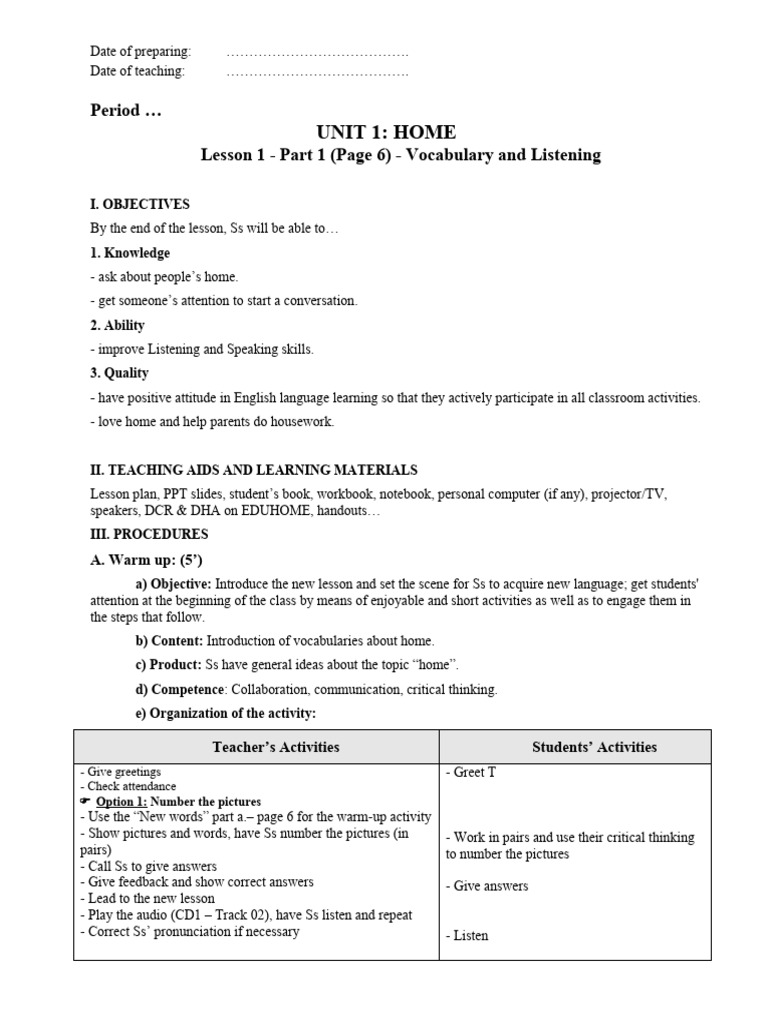 Lesson Plan Unit 1 Lesson 1 1 Pdf Question Lesson Plan