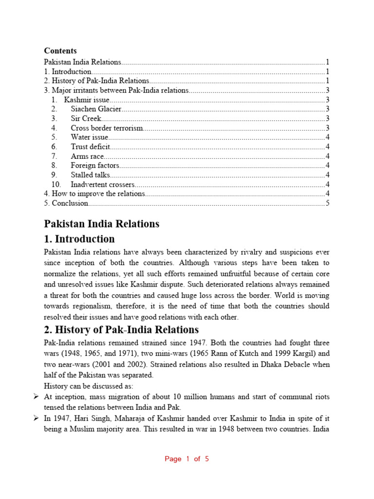 16 - Pak India Relations | PDF | Pakistan | Kashmir