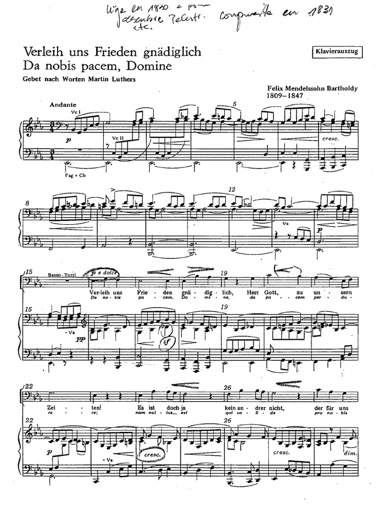 Mendelssohn, Verleih Uns Frieden | PDF