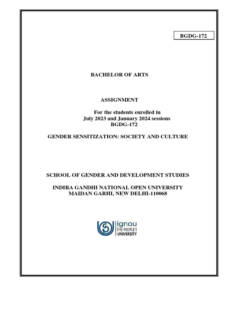 BGDG 172 Assignment Guidelines 2024 | PDF | Gender | Gender Studies